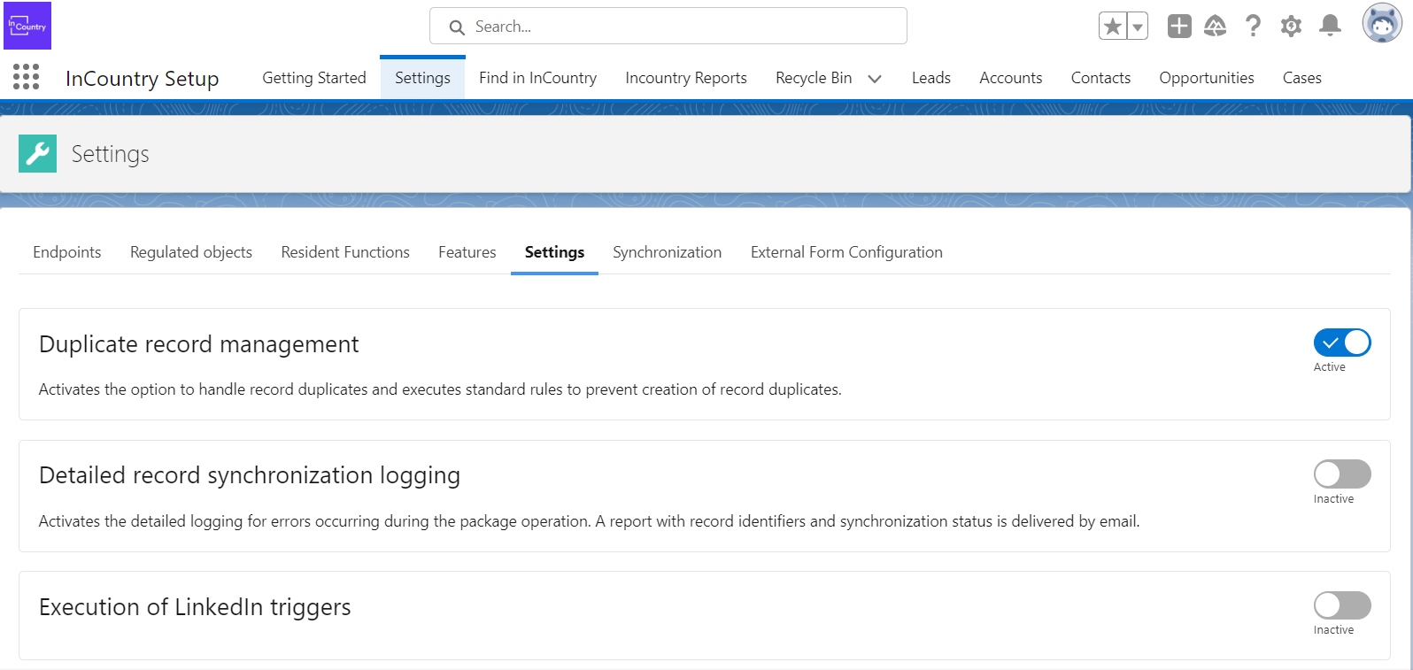 Managing settings - InCountry Docs