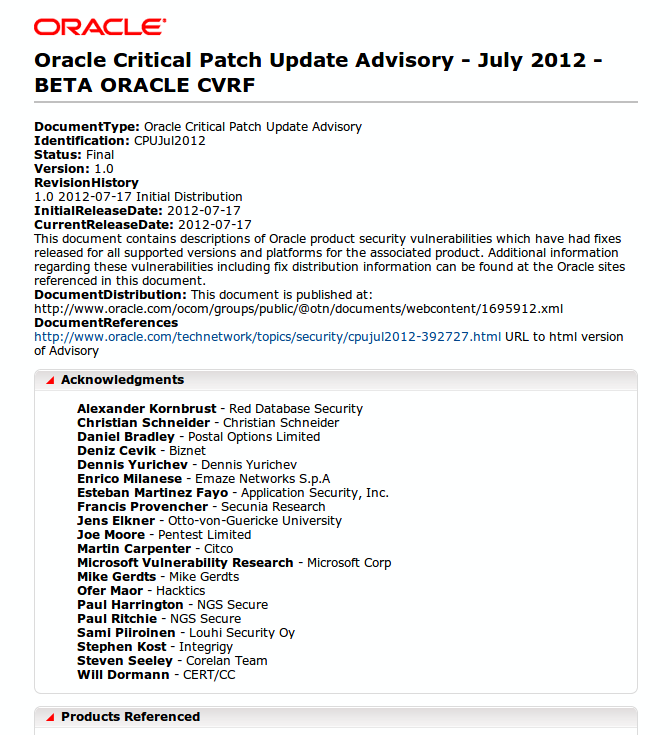 Oracle Now Releasing Critical Patch Update Advisories in CVRF Format ...