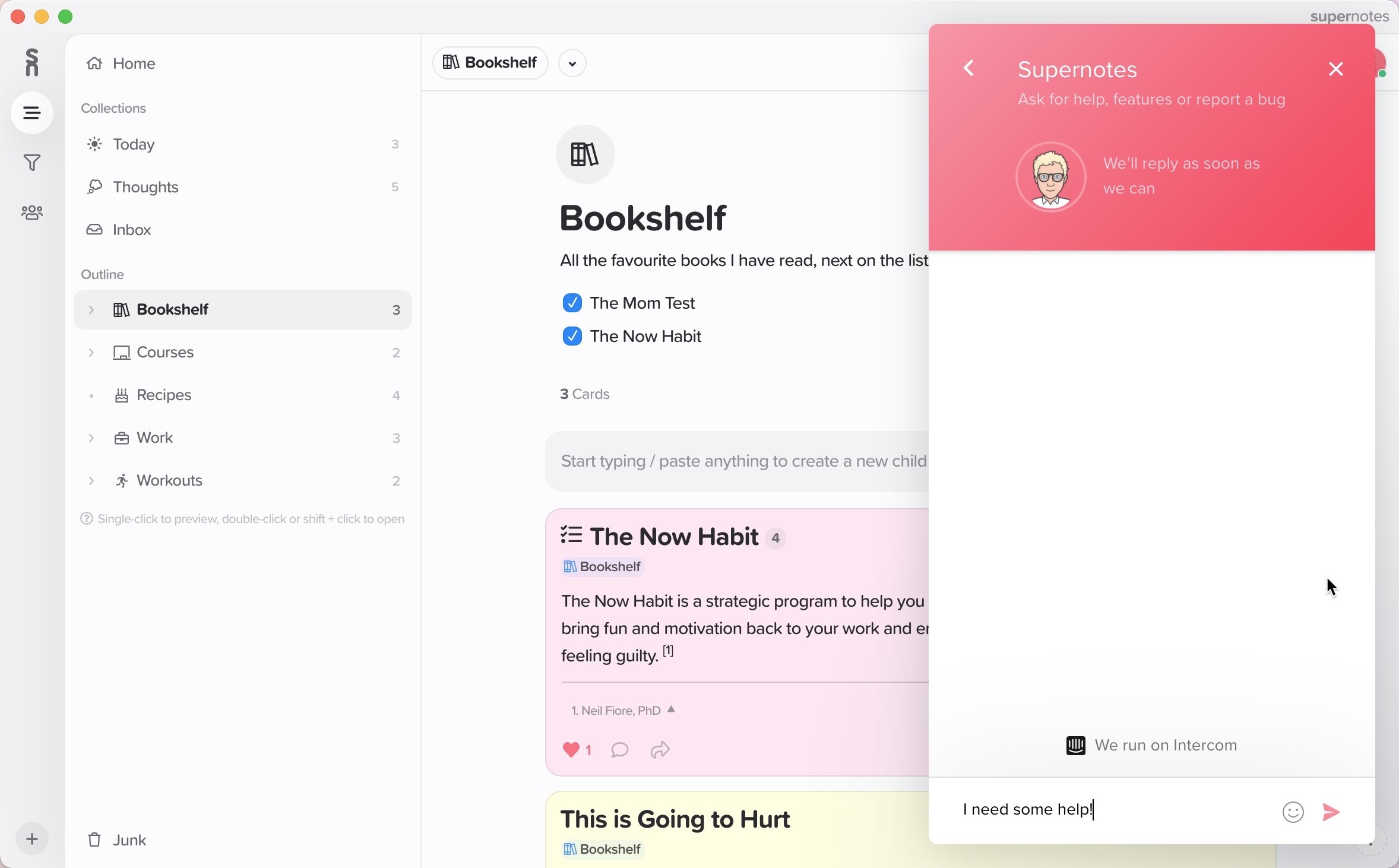 Need help? Chat with us quickly within the app | Supernotes
