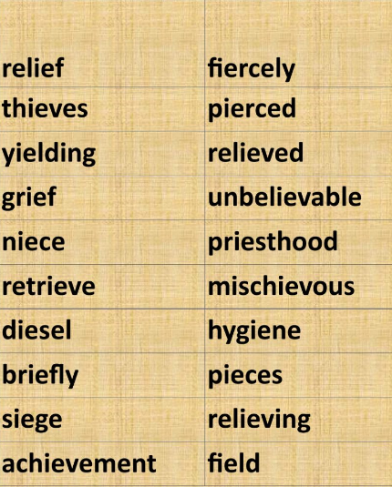 Complete list of long ie words in one place
