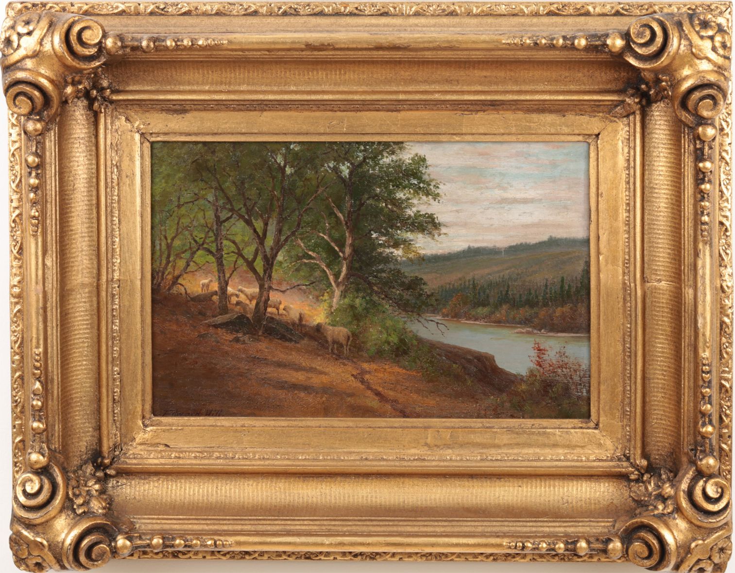 Edward Hill Painting - Sheep Along the River - 19th Century American ...