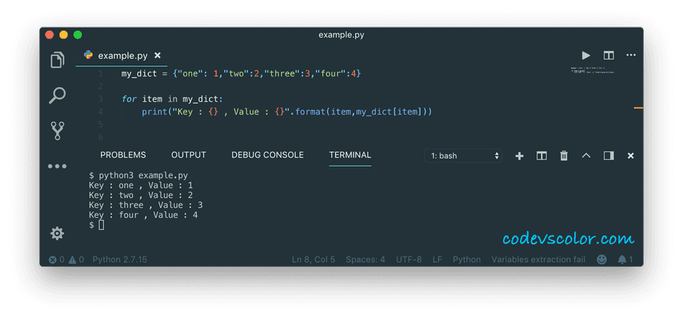 How to print keys and values of a python dictionary - CodeVsColor