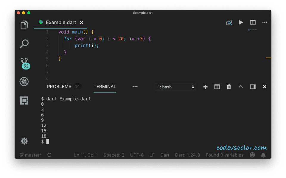 For loop in dart : explanation with example - CodeVsColor