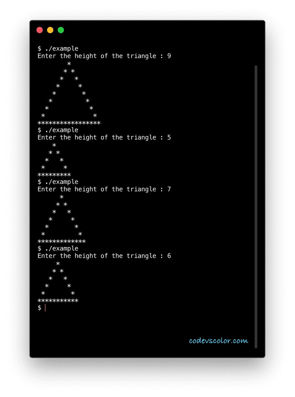 C++ program to print a hollow triangle using star - CodeVsColor