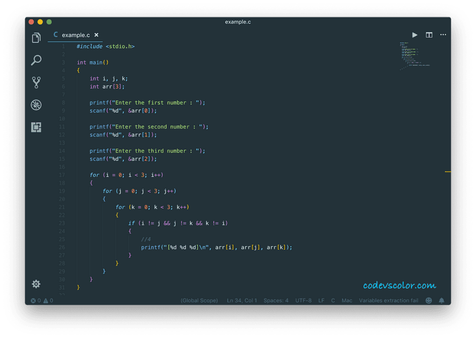 C program to print all combinations of three numbers - CodeVsColor