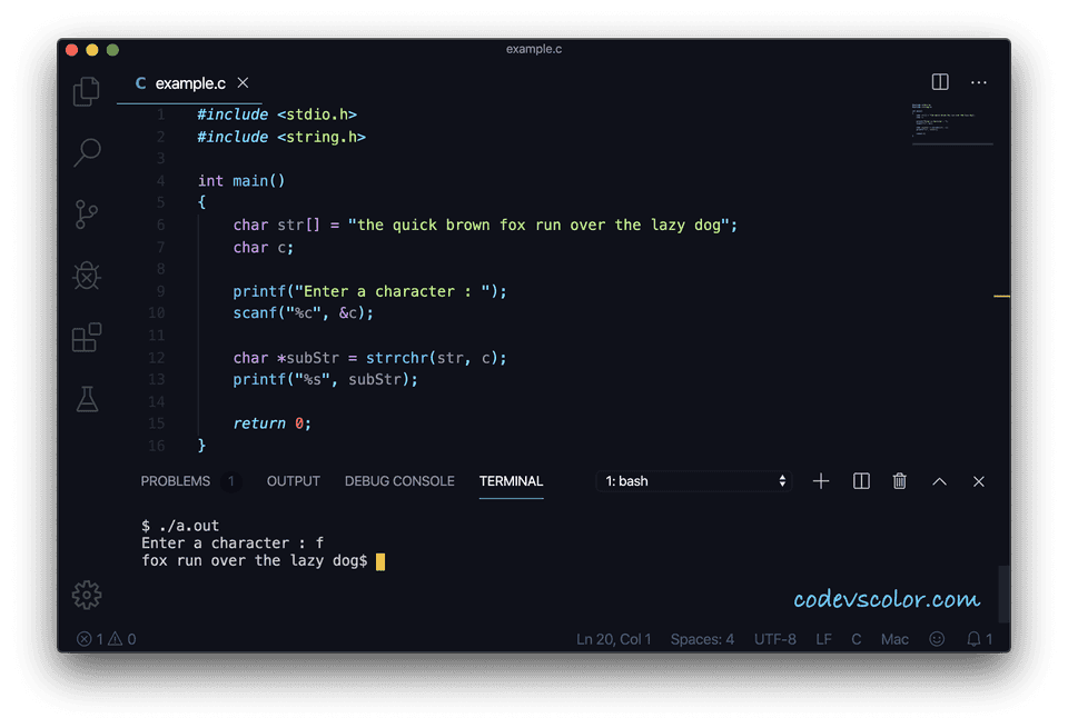 C strrchr library function explanation with example - CodeVsColor