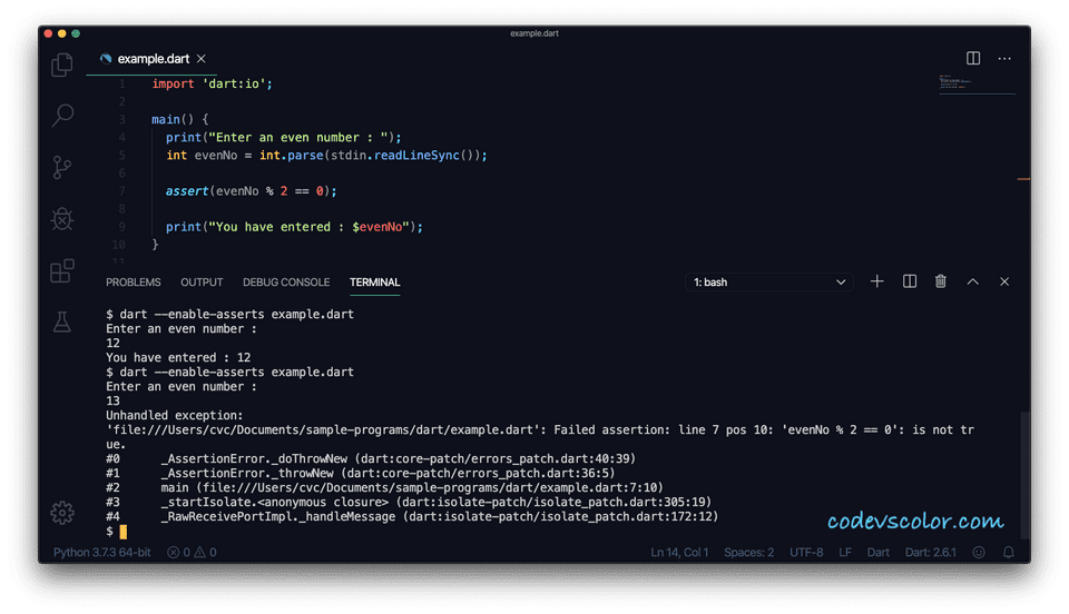 Assert Statement In Dart Explanation With Example Codevscolor