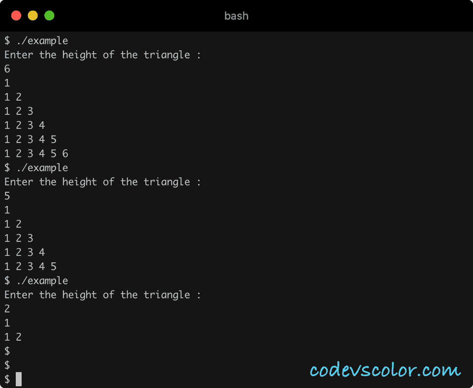 C++ program to print half pyramid or right angled triangle - CodeVsColor
