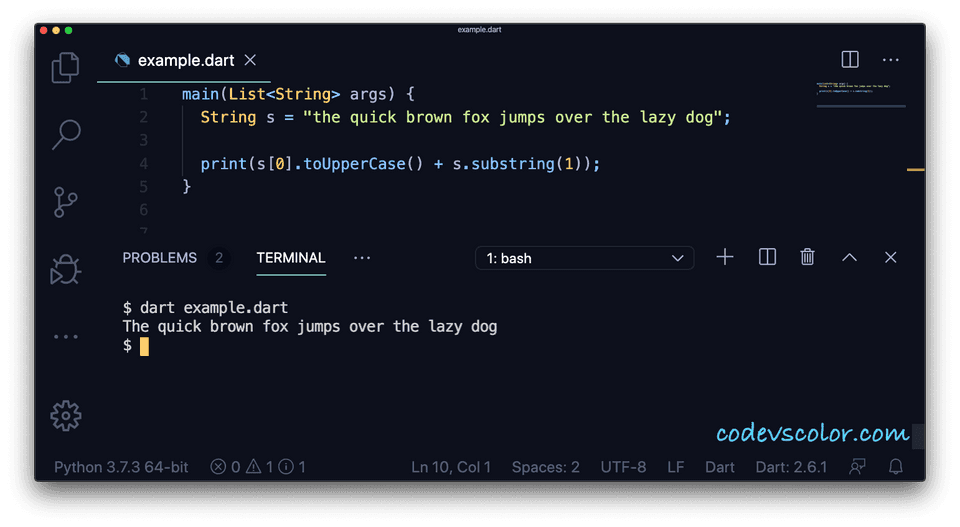 Dart program to capitalize the first character of a string - CodeVsColor