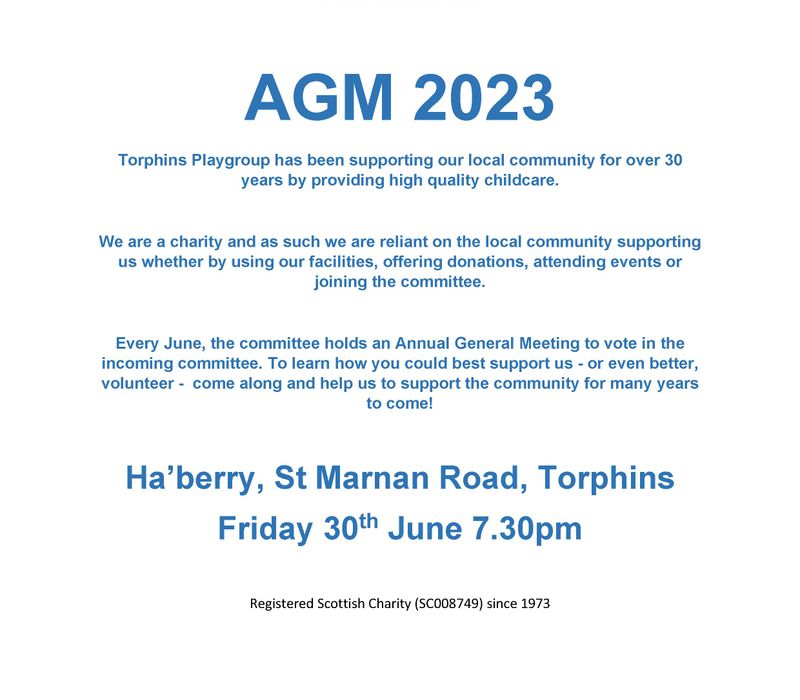 2023 AGM Dates coming soon... - Torphins Playgroup