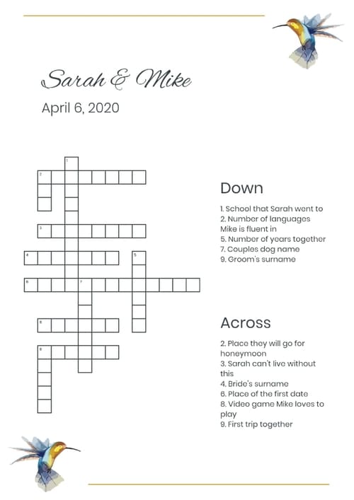 Custom Wedding Crosswords and Wordsearches | Perfect Crosswords