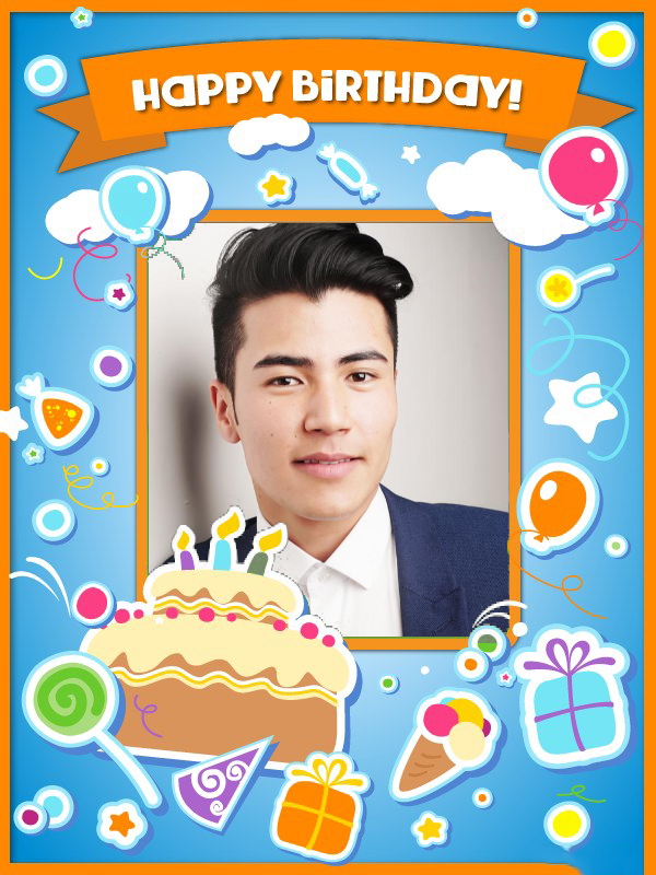 Online Greetings with blue birtday card cake sticker