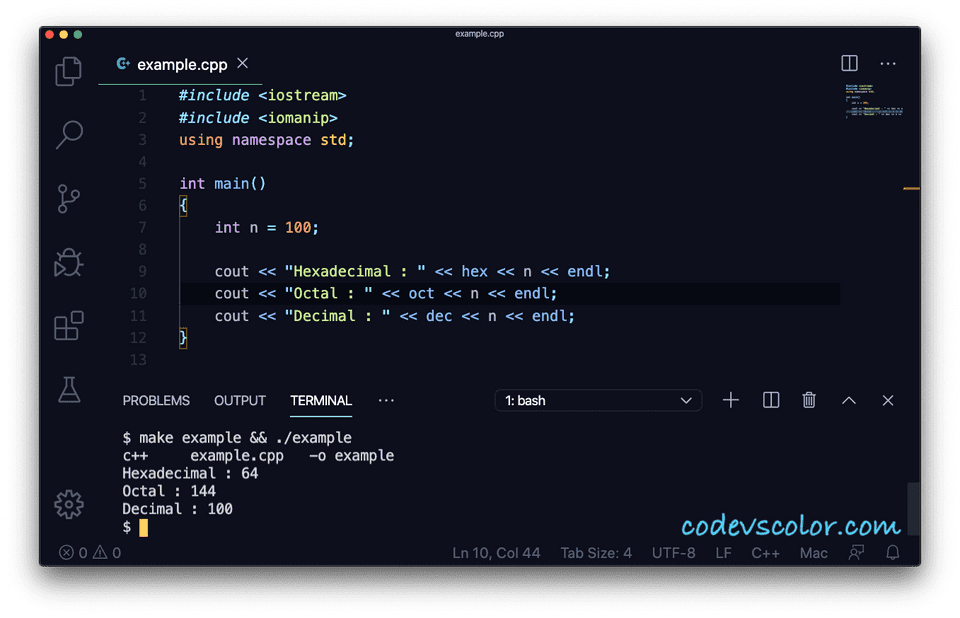 setbase operator in C++ - CodeVsColor