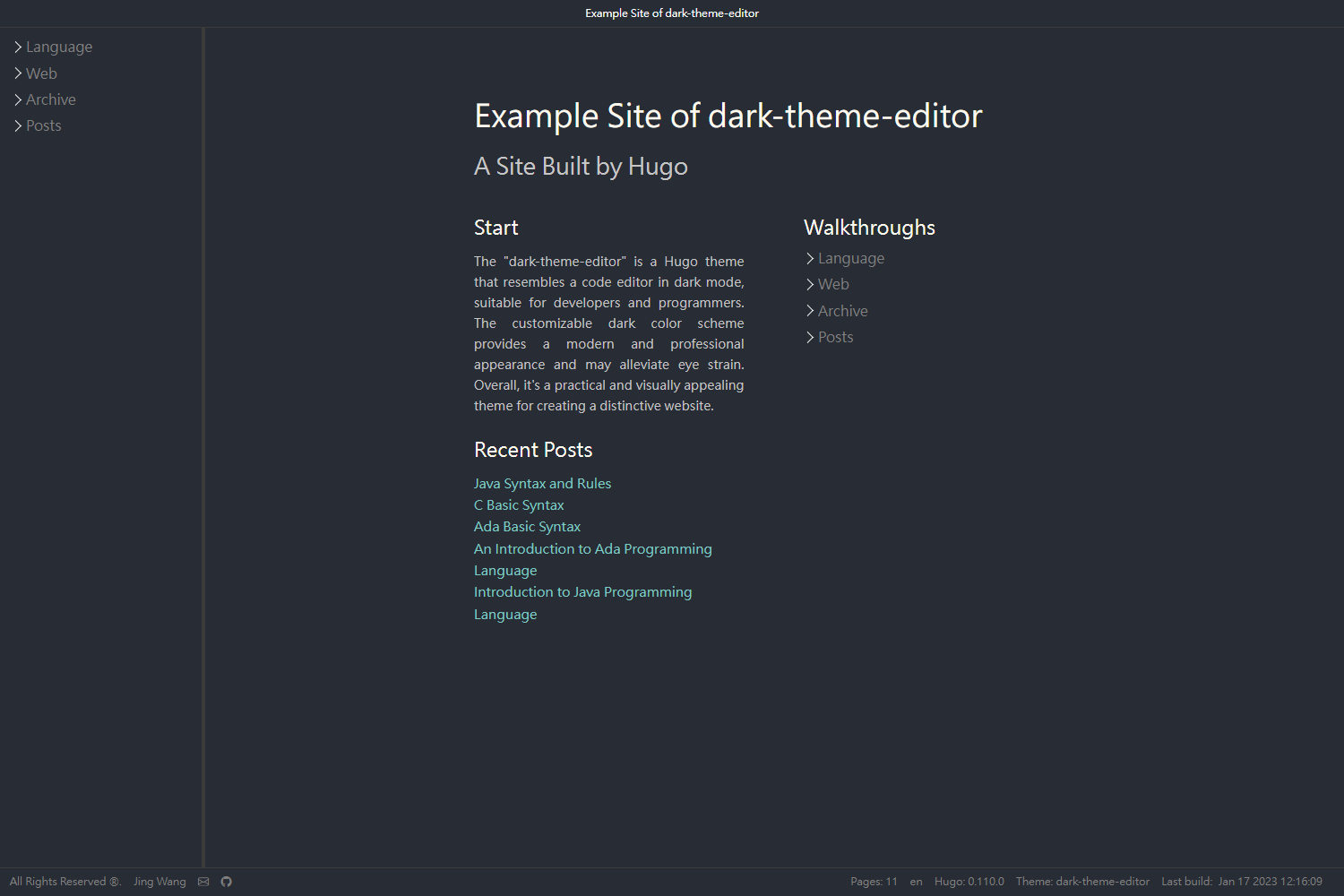 Dark Theme Editor | Hugo Themes