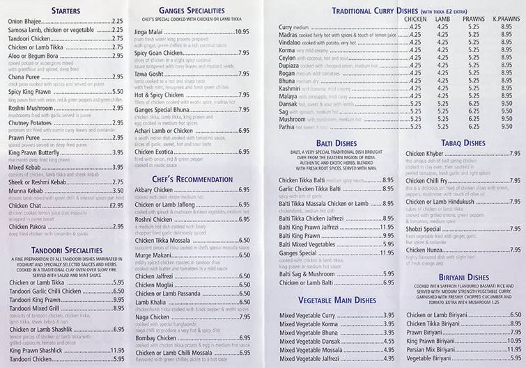 The Ganges Balti House, Indian Takeaway Menu | Purely Penzance