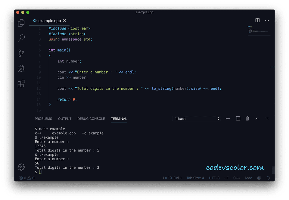C++ program to count total digits in a number - CodeVsColor