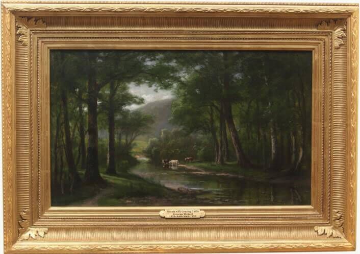 George Hetzel Painting - Stream with Grazing Cattle - 19th Century ...