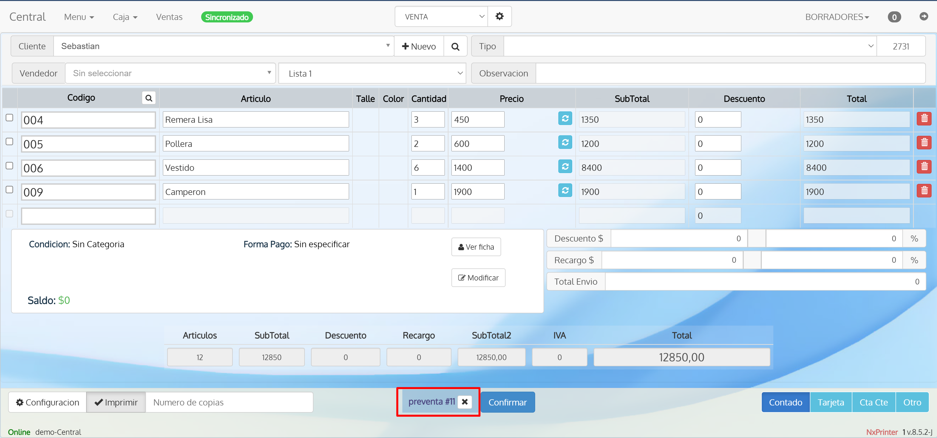 Editar preventa | Ninox Docs