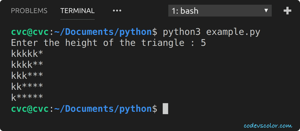 Python program to print a triangle using star - CodeVsColor