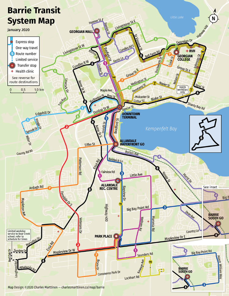 An update to my Barrie Transit map - Charles Marttinen