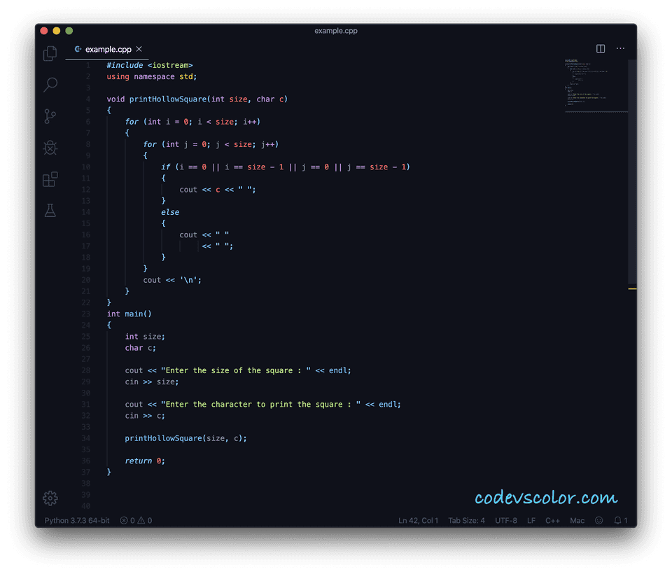 C++ program to print a square hollow pattern - CodeVsColor