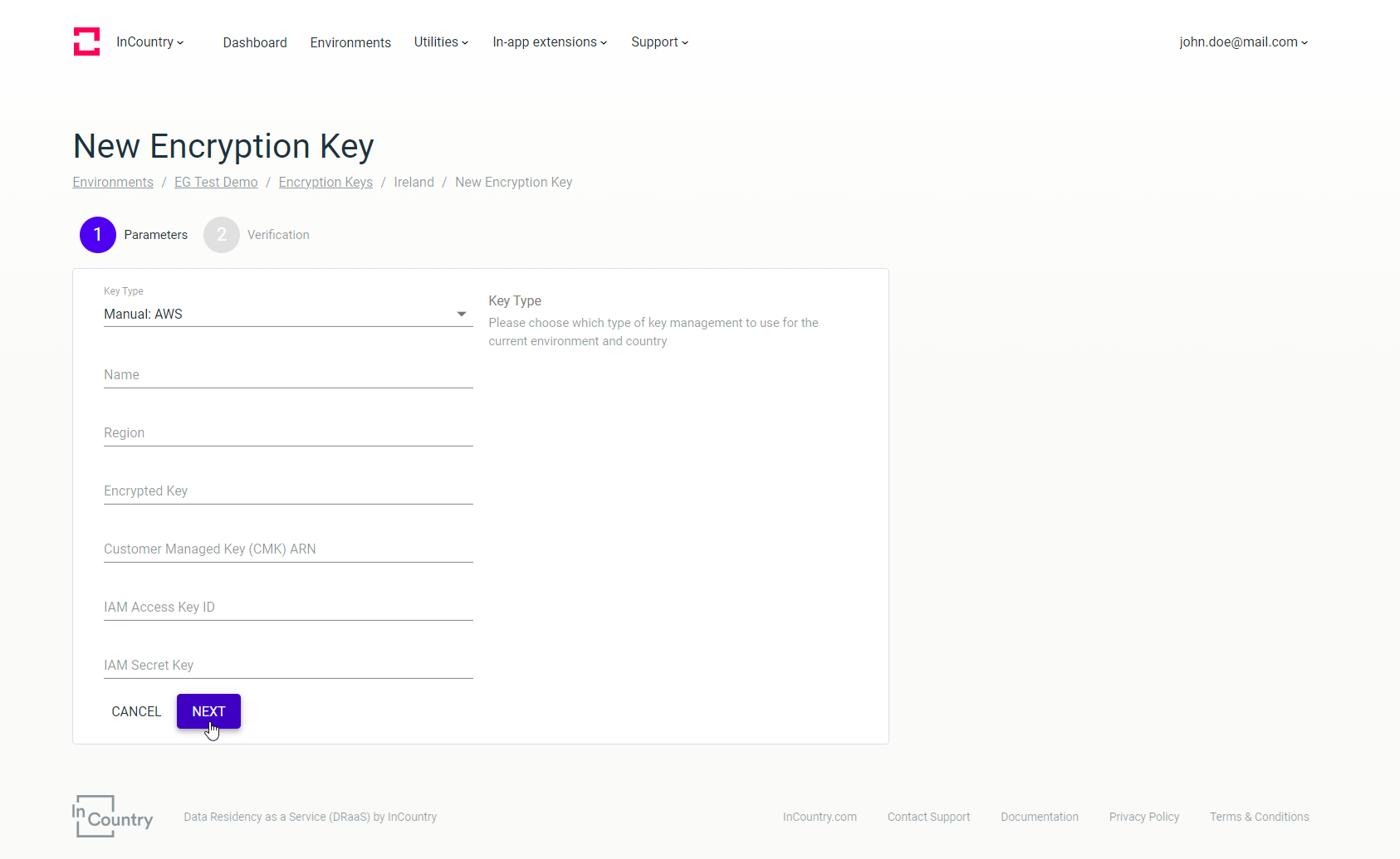 Managing encryption keys - InCountry Docs