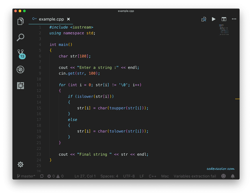 C++ program to change the case of all characters in a string - CodeVsColor
