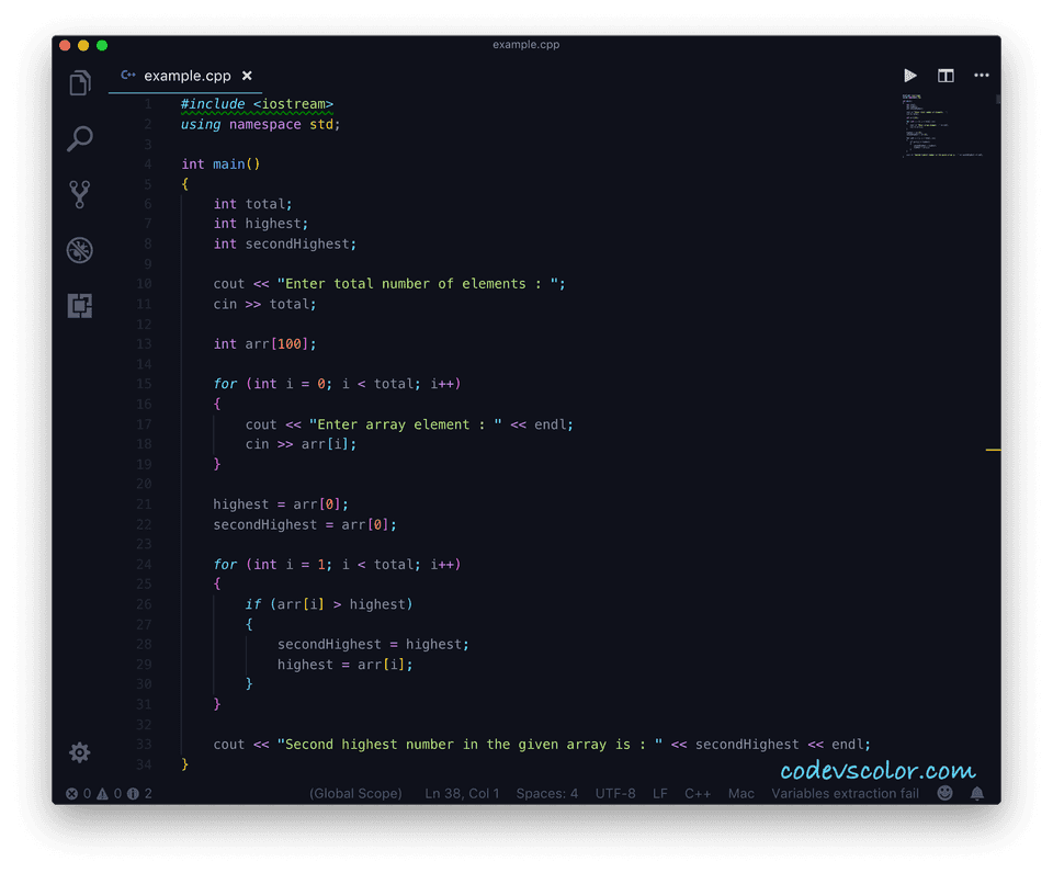 C++ program to find the second highest number in an array - CodeVsColor