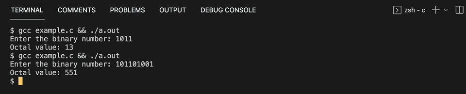 C program to convert binary values to octal - CodeVsColor