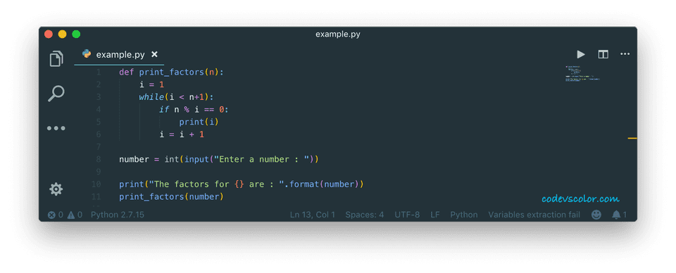 Python program to find factors of a number - CodeVsColor