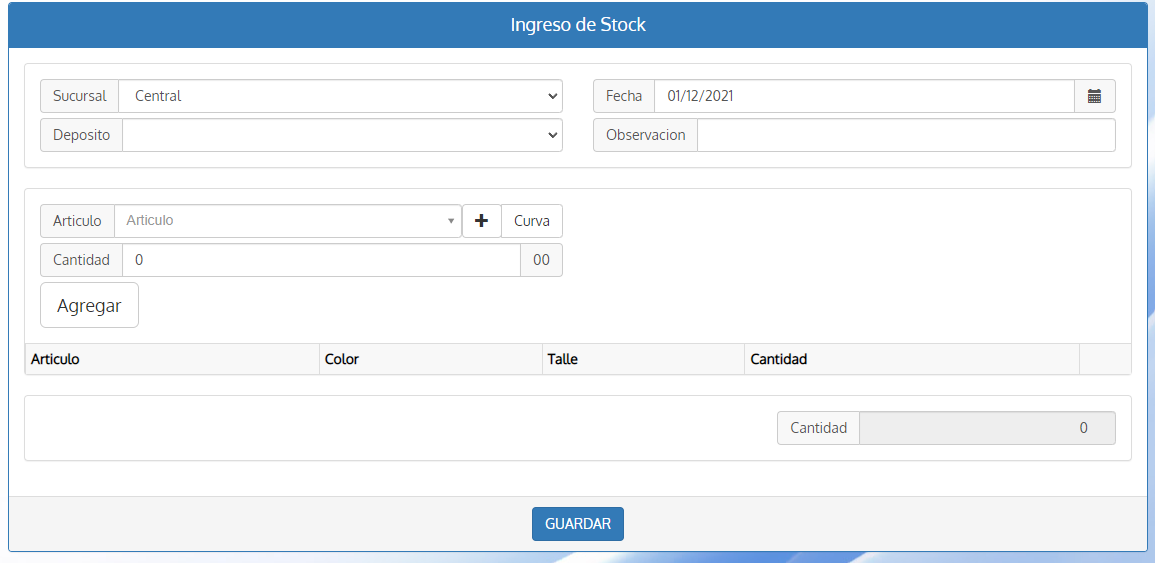 Ingreso de stock | Ninox Docs