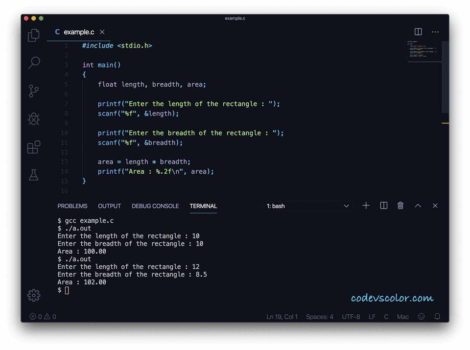 C Program To Calculate The Area Of A Rectangle CodeVsColor