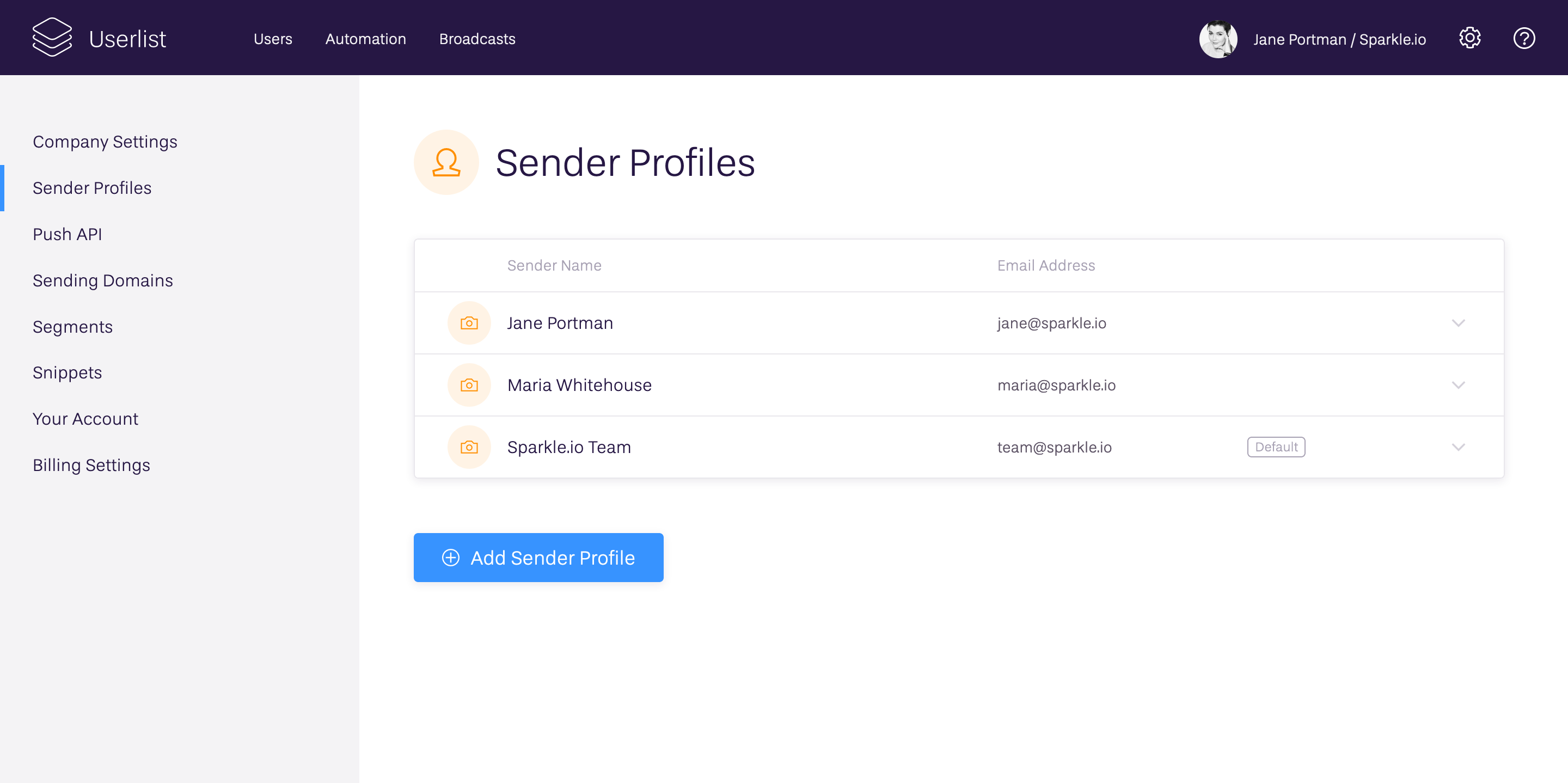 Email Settings and Sending Domains — Userlist