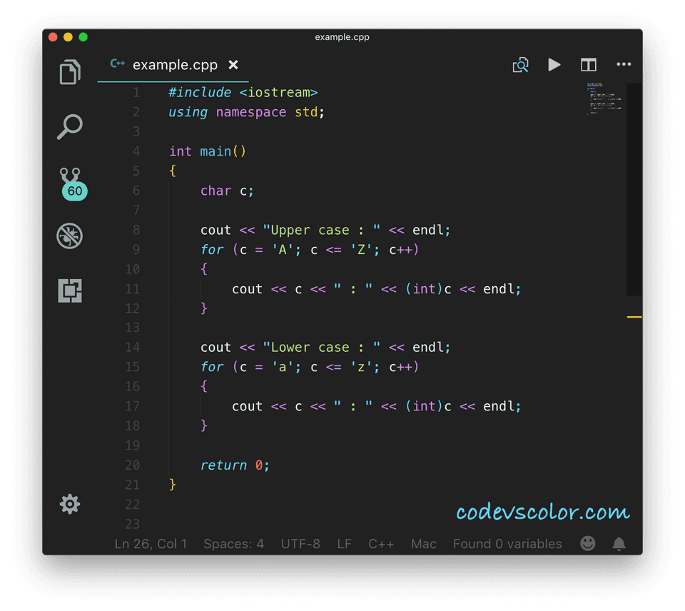 C++ program to print the ASCII values of all English alphabets ...