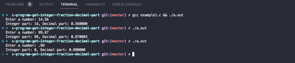 C Program To Get The Integer And Fraction Or Decimal Part Codevscolor