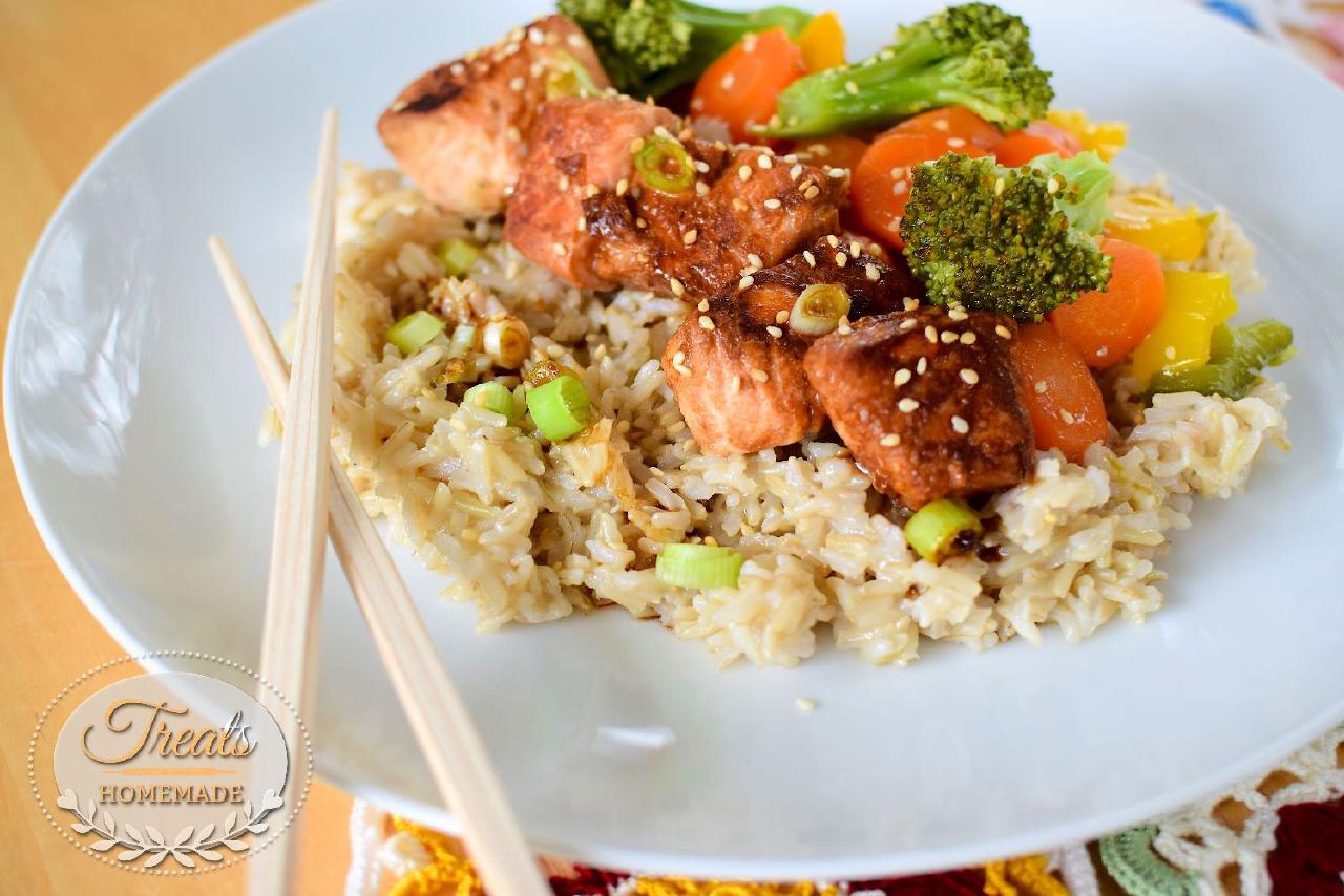 Asian Flavored Salmon, Rice and Vegetables - Treats Homemade