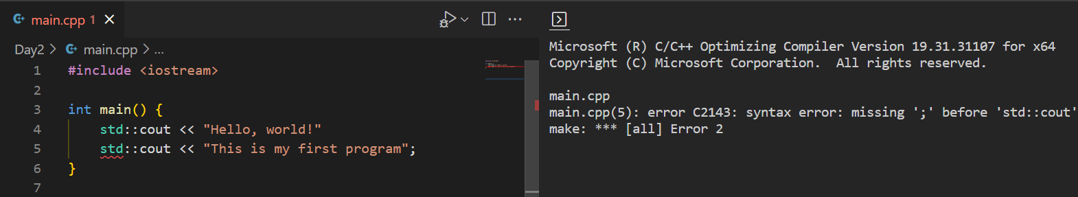 First Program » Common Problems | C++ Programming Language