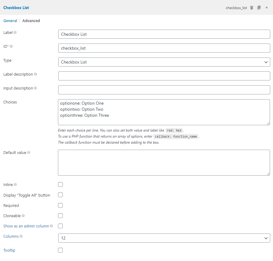 Checkbox List Meta Box Documentation