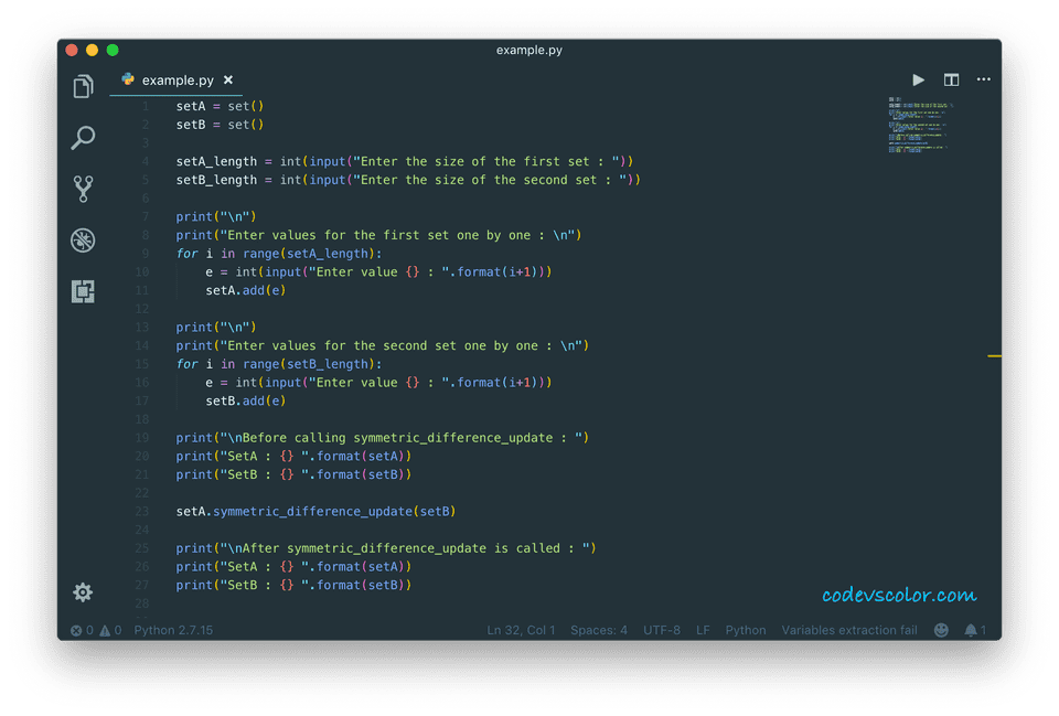 Python symmetric_difference_update example - CodeVsColor