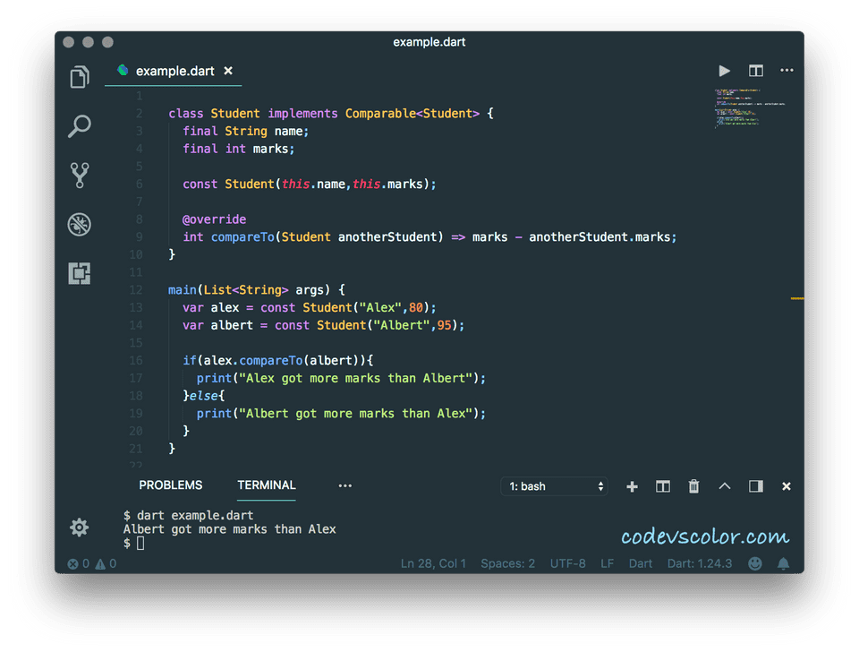 Dart comparable example for comparing objects - CodeVsColor