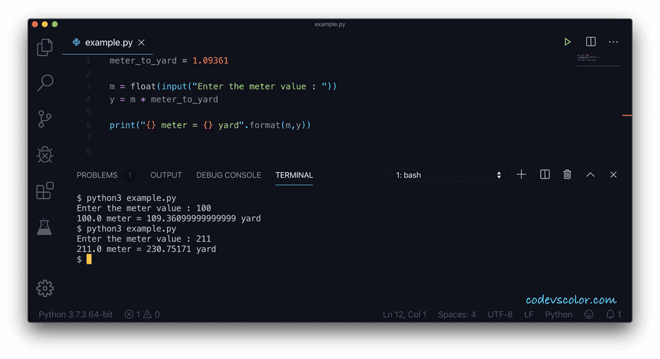 Python program to convert meter to yard - CodeVsColor