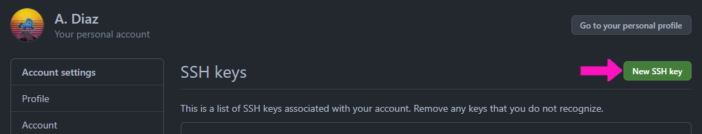 Setup SSH authentication to push to Github