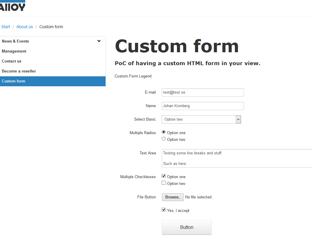 Working with your own forms in Episerver and MVC