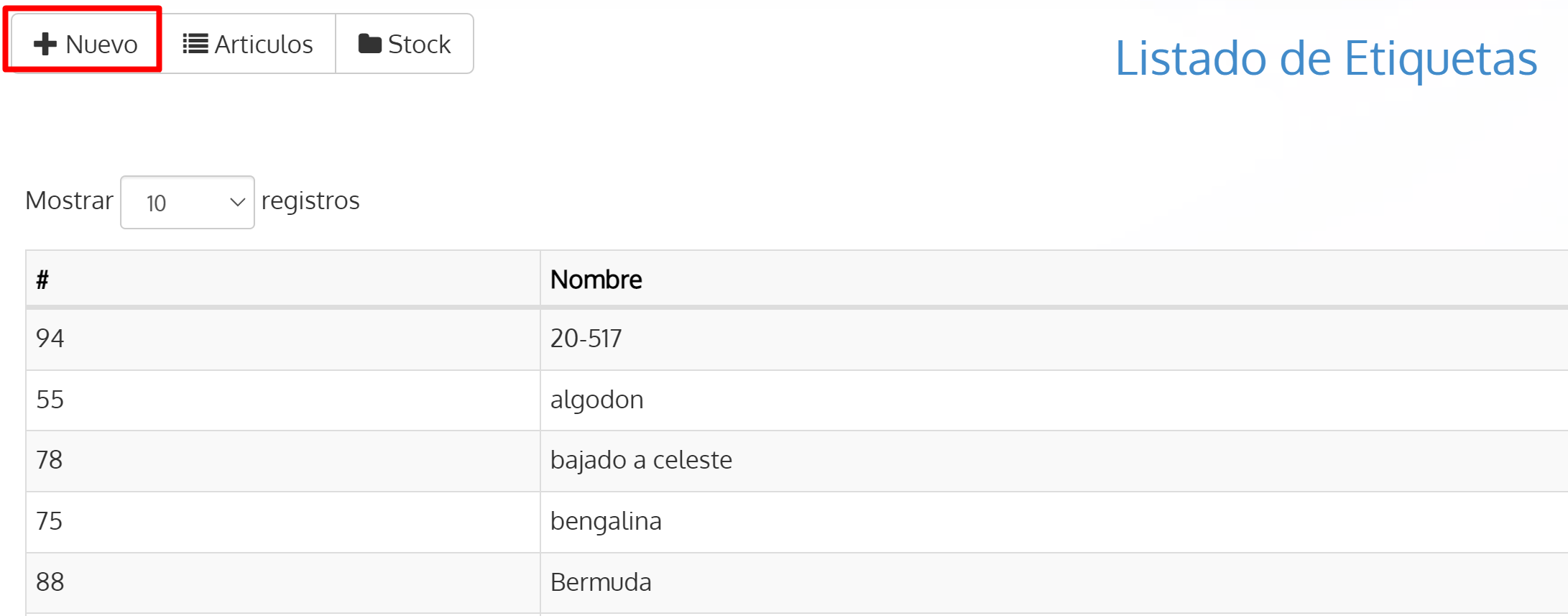 Etiquetas | Ninox Docs