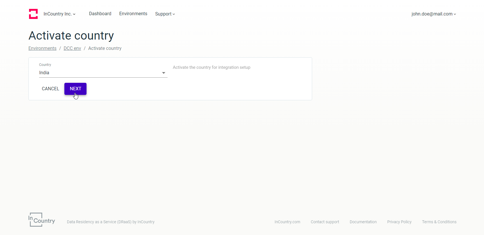 Activating countries - InCountry Docs