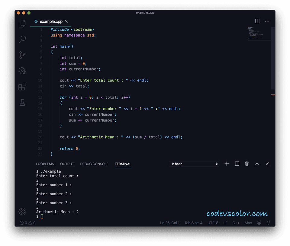 C++ program to calculate arithmetic mean - CodeVsColor