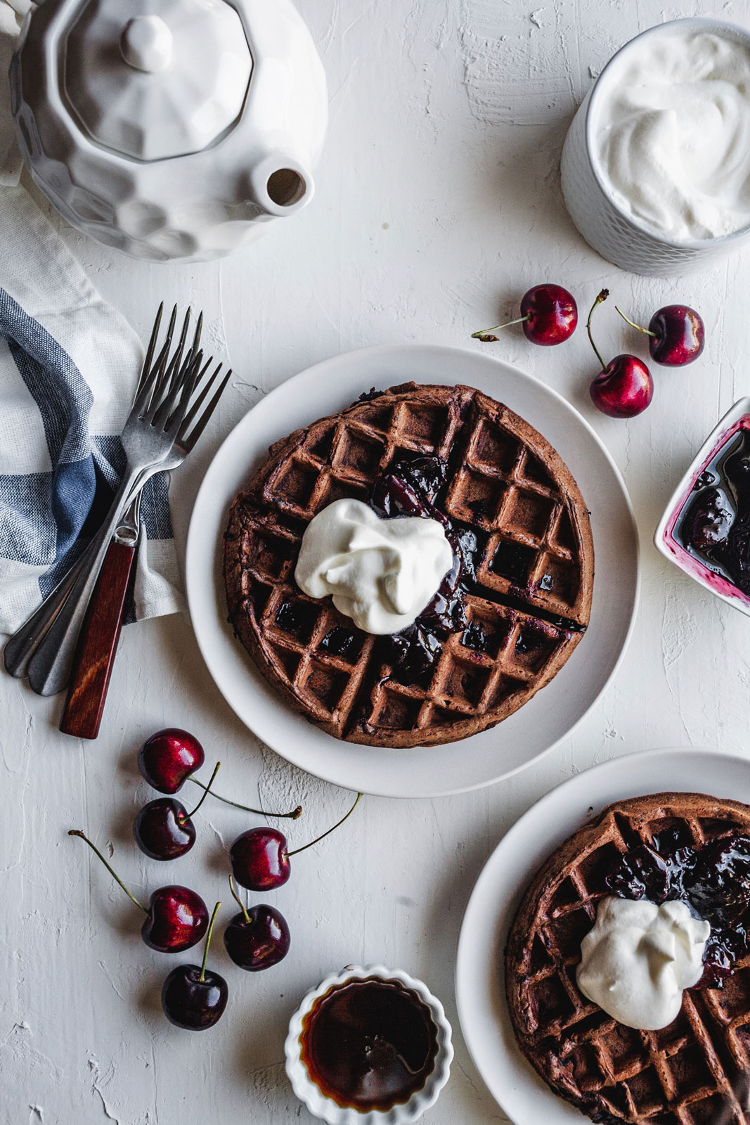 Dark Chocolate Waffles With Cherry Balsamic Compote | Olive & Mango