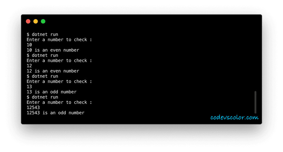 Check if a number is odd or even in C sharp - CodeVsColor