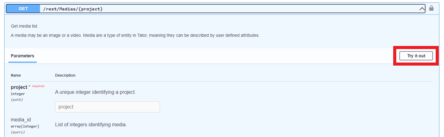 Using the Swagger UI | Tator