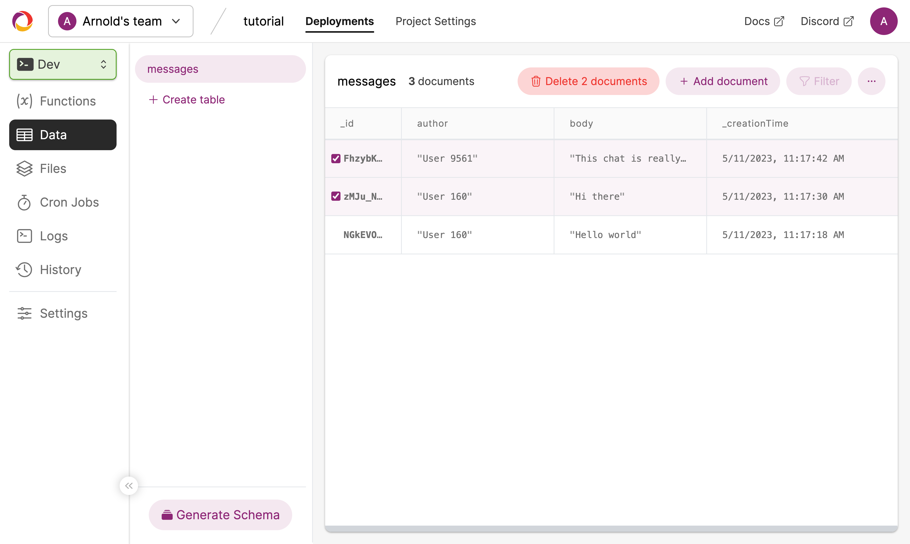 Data | Convex Developer Hub